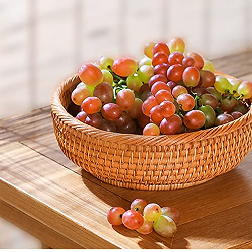 WSZJJ Handmade Living Room Snack Fruit Bowl Vegetable Basket Wicker Picnic Plate Food Bread Basket (Size : 26cm)