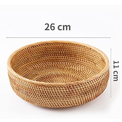 WSZJJ Handmade Living Room Snack Fruit Bowl Vegetable Basket Wicker Picnic Plate Food Bread Basket (Size : 26cm)