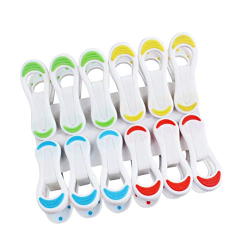 DOITOOL Clothespins, 12pcs Windproof Plastic Clothespins Anti- Slip Clothes Pins Laundry Clips for Socks Blanket Underwear (Mixed Colors)