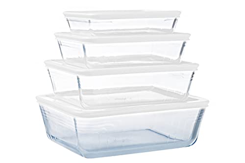 Ôcuisine 334S114 tempered borosilicate glass food storage rectangular, meal prep containers, oven cooking (without lids), BPA FREE, Made in france, Set of 4