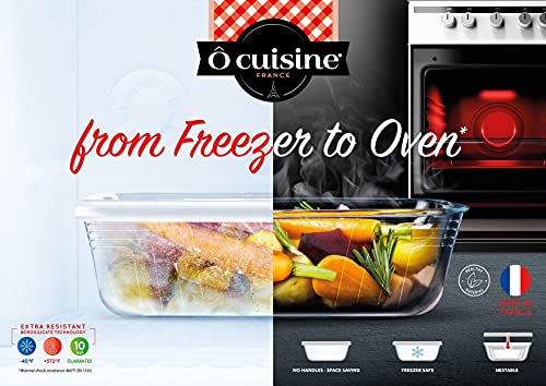 Ôcuisine 334S114 tempered borosilicate glass food storage rectangular, meal prep containers, oven cooking (without lids), BPA FREE, Made in france, Set of 4