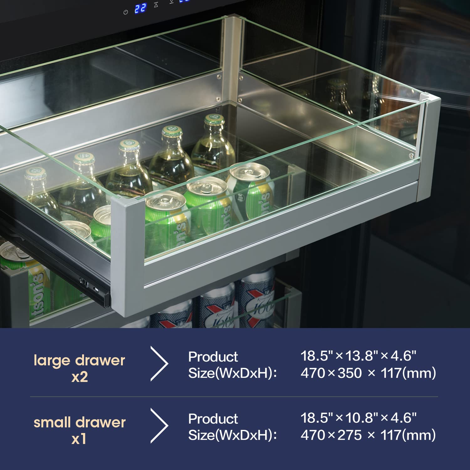Vesgolden Undercounter Beverage Refrigerator Built-In/Freestanding 24-Inch 2-in-1 (Two) Residential Glass Door Refrigerator, Kitchen Inverter Compressor Chiller, Holds Beer, Soda, Coke