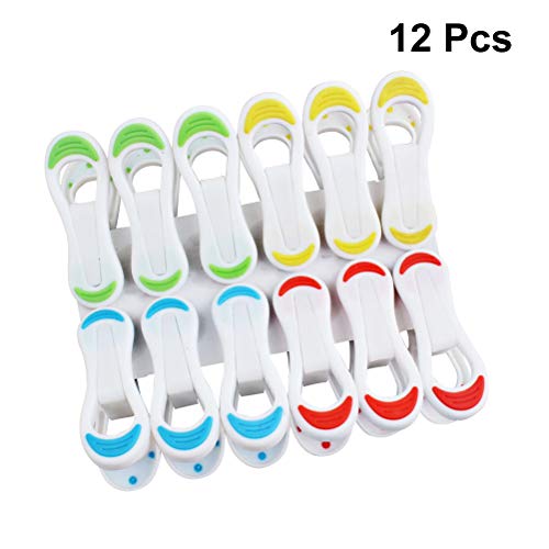 DOITOOL Clothespins, 12pcs Windproof Plastic Clothespins Anti- Slip Clothes Pins Laundry Clips for Socks Blanket Underwear (Mixed Colors)