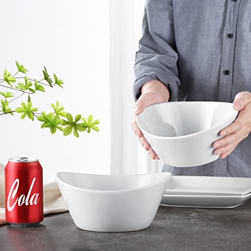 Yedio Salad Bowls Set, 40 Ounces Porcelain Serving Bowls for Kitchen, Large White Bowls for Soup, Oatmeal, Pasta, Snacks, Set of 2, Microwave Dishwasher Safe