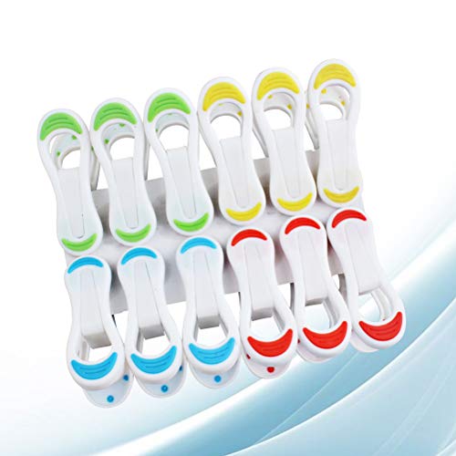 DOITOOL Clothespins, 12pcs Windproof Plastic Clothespins Anti- Slip Clothes Pins Laundry Clips for Socks Blanket Underwear (Mixed Colors)