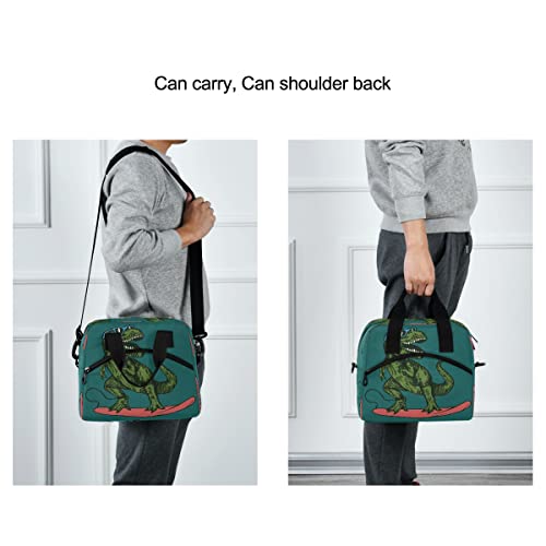 Insulated Cooler Lunch Bag Skateboard Dinosaur Lunch Box for Office Work Picnic Hiking Beach Organizer with Adjustable Shoulder Strap