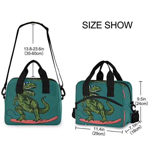 Insulated Cooler Lunch Bag Skateboard Dinosaur Lunch Box for Office Work Picnic Hiking Beach Organizer with Adjustable Shoulder Strap
