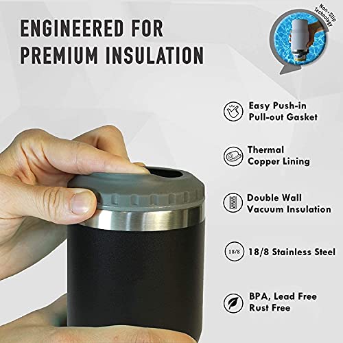 Gteller 4 in 1 Stainless Steel Can/Bottle Insulator, 14oz Two-Way Lids SUS Insulated Can Cooler, Beer Bottle holder (Black)