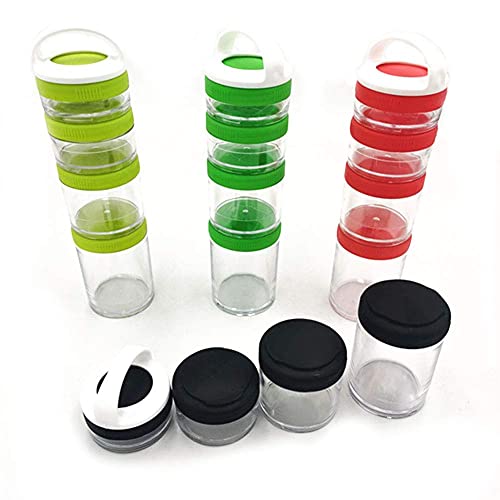 DENPETEC 1Set Portable and Stackable Twist Lock Storage Jars Snack Container for Protein Powder,Health y Snacks,and Portion Control,Random Color (1 Set have 4pcs Scale Jar)