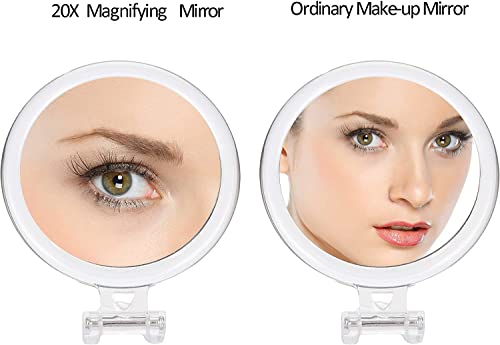 20X Magnifying Mirror, 6 Inch, Two Sided Hand Mirror, 20X/1X Magnification, Folding Makeup Mirror with Handheld/Stand, Use for Makeup Application, Tweezing, and Blackhead/Blemish Removal.