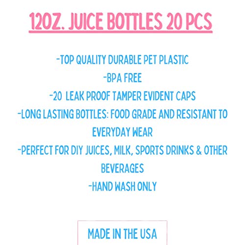 SMART SOLUTIONS BPA-Free Plastic Juice Bottles with Caps - 12oz 20 Pack - Reusable Clear Beverage Containers for Drinks, Smoothies and Juicing