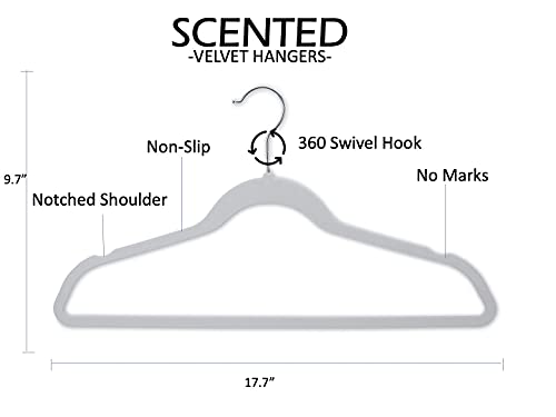 HangAroma Non-Slip Scented Velvet Hangers - Heavy Duty Clothes Hanger - Ultra Thin Space Saving 360 Degree Swivel Hook - Ideal for Coats, Jackets, Pants, & Dress - Cotton Blossom - 6 Pack