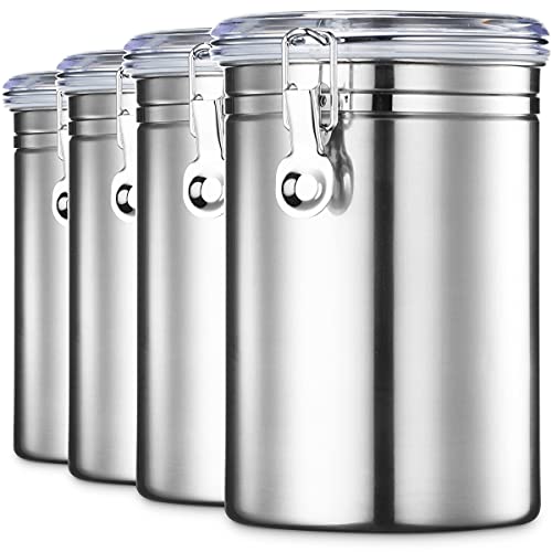 HOMEARRAY Stainless Steel Canister Set - Airtight Food Storage Canisters for Kitchen Counters, Tea, Sugar, Flour, Coffee Sealable Jars with Locking Clamp - Set of 4