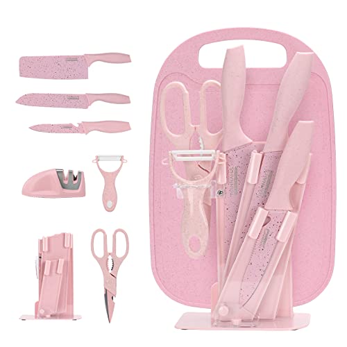 cute knife set includes 3 kitchen knives, ceramic peeler and multipurpose scissor, dishwasher safe, good for beginners