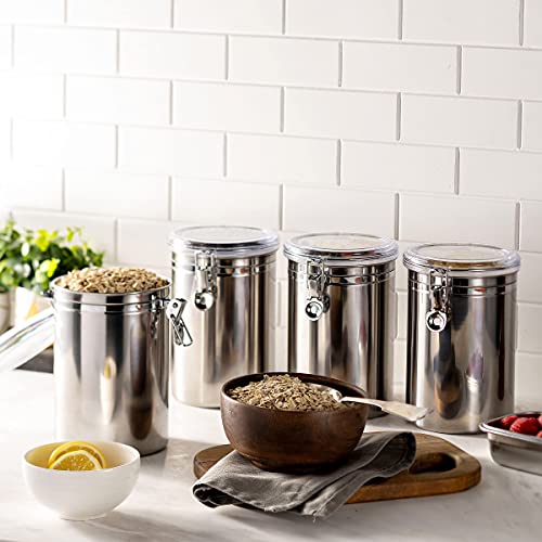 HOMEARRAY Stainless Steel Canister Set - Airtight Food Storage Canisters for Kitchen Counters, Tea, Sugar, Flour, Coffee Sealable Jars with Locking Clamp - Set of 4