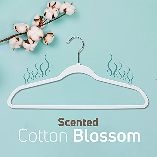 HangAroma Non-Slip Scented Velvet Hangers - Heavy Duty Clothes Hanger - Ultra Thin Space Saving 360 Degree Swivel Hook - Ideal for Coats, Jackets, Pants, & Dress - Cotton Blossom - 6 Pack