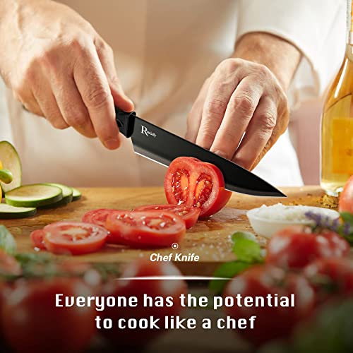 Randalfy Kitchen Knife Set with Block, 7 Pieces Chef Knife Set with Knives, Scissor, Block for Meat/Vegetables/Fruits Chopping, Slicing, Dicing&Cutting
