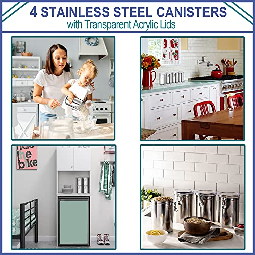 HOMEARRAY Stainless Steel Canister Set - Airtight Food Storage Canisters for Kitchen Counters, Tea, Sugar, Flour, Coffee Sealable Jars with Locking Clamp - Set of 4