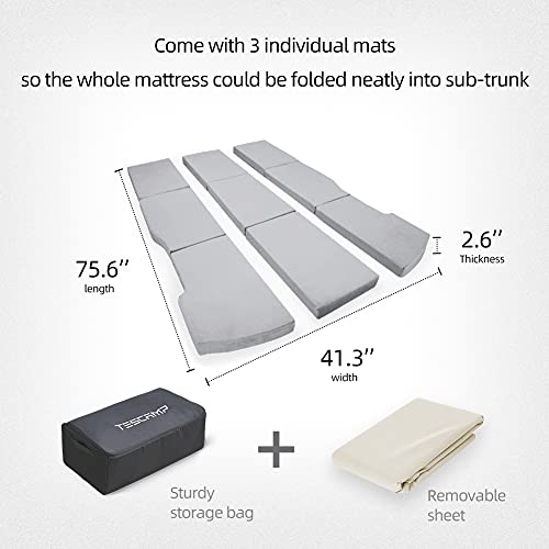 TESCAMP Camping Mattress ONLY for Tesla Model Y CertiPUR Memory Foam Car Mattress, Storage Bag & Sheet Provided, Portable, Foldable, Space Saver, in Car Sleeping, Twin Size