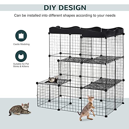 PawHut Pet Playpen Small Animal Cage Portable Metal Wire Yard Fence with Door, Ramp, Platform for Kitten, Ferret