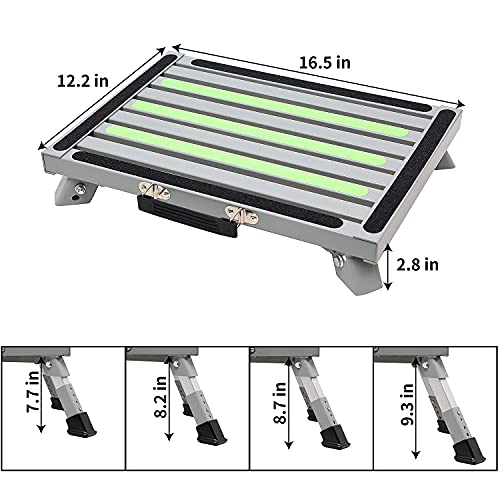 Homeon Wheels Aluminum Safety RV Steps Adjustable Height Folding Platform Step with Friction Strips Non-Slip Rubber Feet and Handle RV Step Stool Supports Up to 1000lbs.