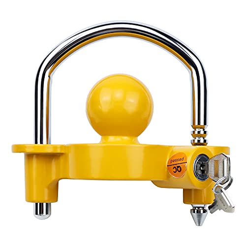 Cenipar Universal Trailer Hitch Security Adjustable Lock Tow Ball Coupler,Heavy-Duty Steel Fits 1-7/8ā,2ā,2-5/16ā Couples (Yellow)