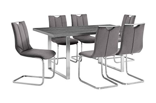 Armen Living Fenton and Gray Pacific 7 Piece Modern Rectangular Dining Set
