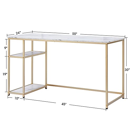 ivinta Computer Desk with Shelves, Office Desk for Living Room,Small Desk with Storage Space, Home Office Desks, Vanity Desk with Gold Legs PC Laptop Table (White, 55")