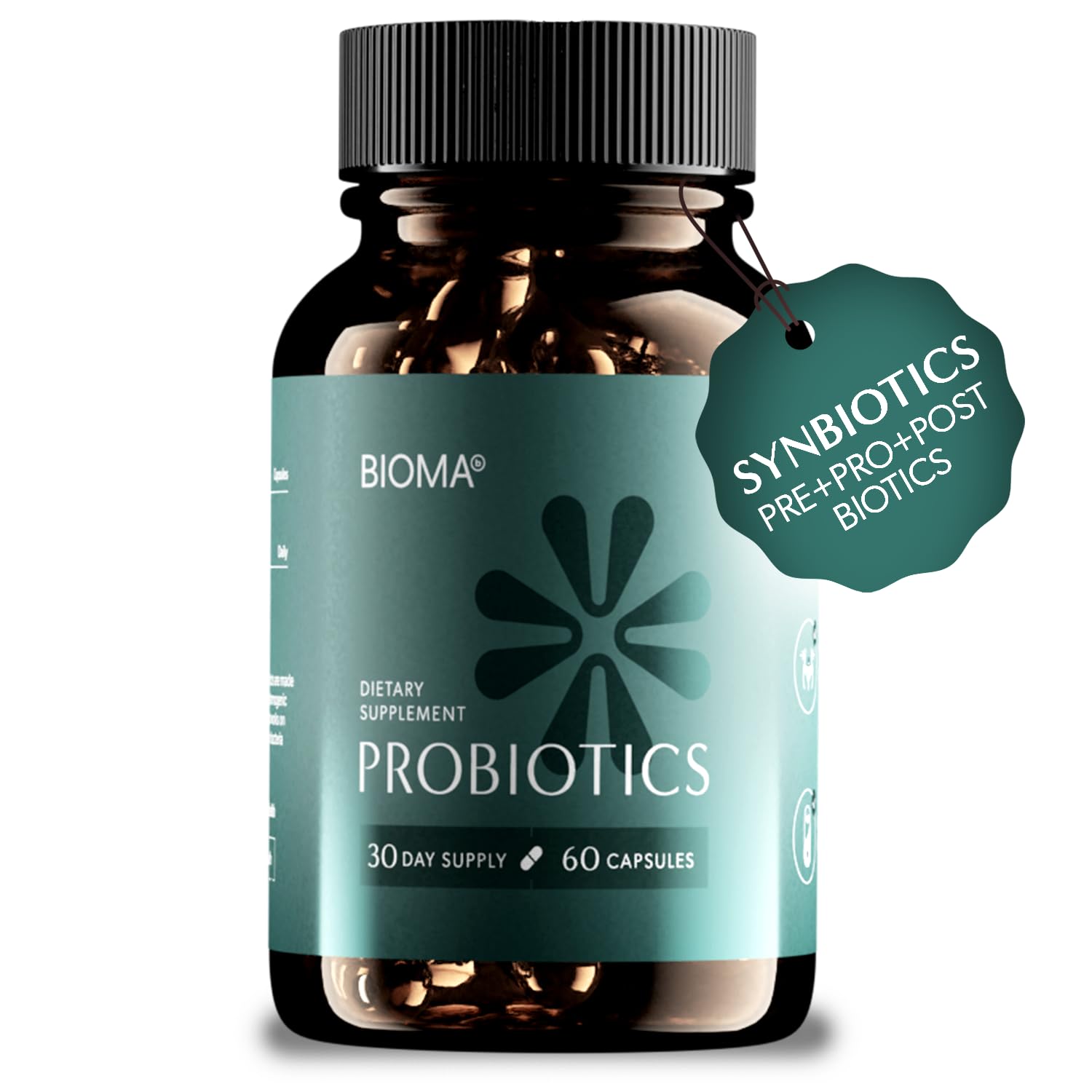 BIOMA Probiotics for Weight Management & Digestive Health, 3 in 1 Gut Health Probiotics and Prebiotics/Postbiotics, Slow Release Synbiotic Probiotic Capsules for Gut Health Multi Enzyme (60 Caps)