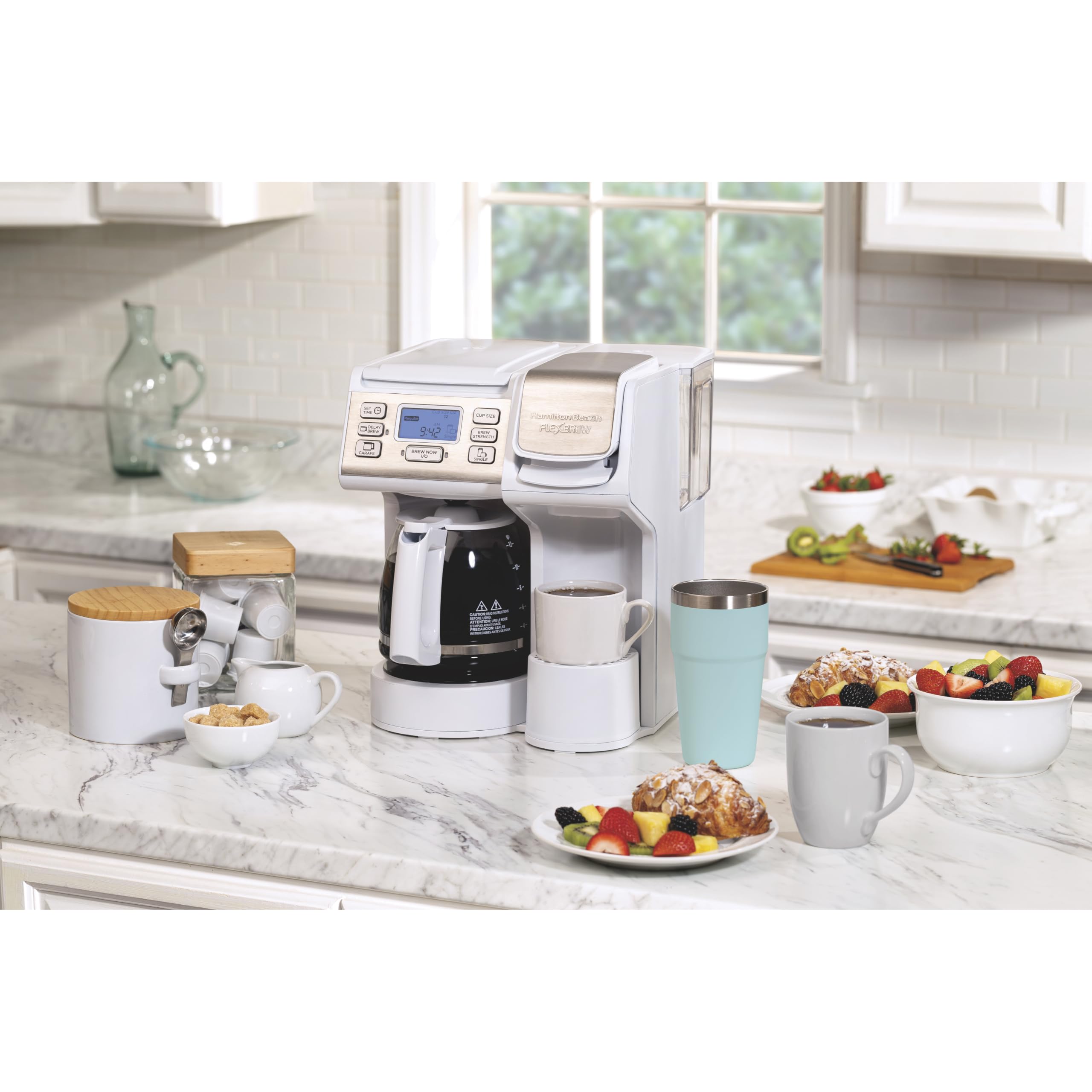 Hamilton Beach FlexBrew Trio 2-Way Coffee Maker, Compatible with K-Cup Pods or Grounds, Single Serve & Full 12c Pot, White with Stainless Steel Accents, Fast Brewing