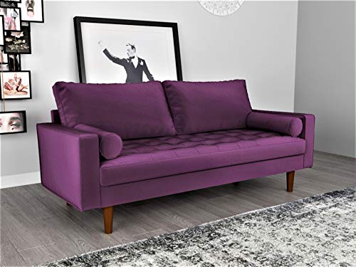 Container Furniture Direct Womble Modern Velvet Upholstered Living Room Diamond Tufted Chesterfield Sofa with Gleaming Nailheads, Purple