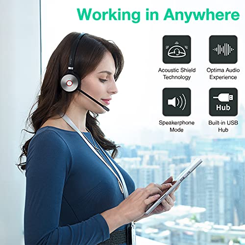Yealink WH66 Wireless Headset Bluetooth Headset with Microphone Zoom Teams Certified DECT Headset for Office VoIP Phone IP Phone Teams Phone Workstation for UC Communication