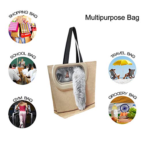 Canvas Tote Bag Lovely Animal Cat Large Handbags Reusable Multi Purpose Tote Strong Durable for Woman Man