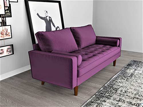 Container Furniture Direct Womble Modern Velvet Upholstered Living Room Diamond Tufted Chesterfield Sofa with Gleaming Nailheads, Purple