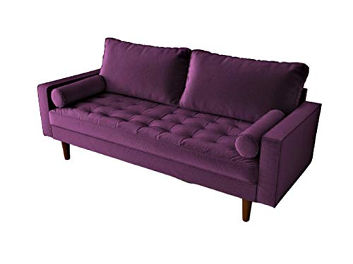 Container Furniture Direct Womble Modern Velvet Upholstered Living Room Diamond Tufted Chesterfield Sofa with Gleaming Nailheads, Purple