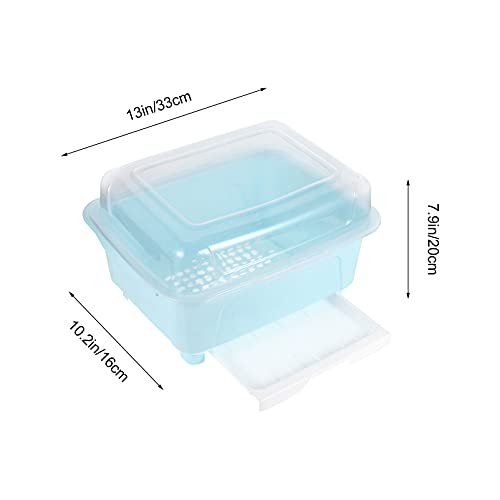 Hemoton Dish Drying Rack with Lid Cover Nursing Bottle Holder Kitchen Plate Cup Dish Drying Rack Tray Cutlery Dish Drainer Kitchen Cabinet Organizer Blue