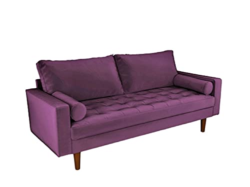 Container Furniture Direct Womble Modern Velvet Upholstered Living Room Diamond Tufted Chesterfield Sofa with Gleaming Nailheads, Purple
