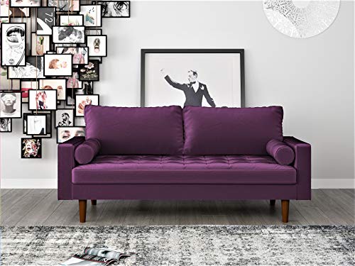 Container Furniture Direct Womble Modern Velvet Upholstered Living Room Diamond Tufted Chesterfield Sofa with Gleaming Nailheads, Purple