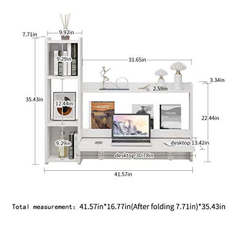 Pmnianhua Floating Desk,Wall Mounted Laptop Computer Desk Folding Wall Table Desk Workstation with Storage Shelves for Wall Bedroom Small Space (Grayish-White-Left)