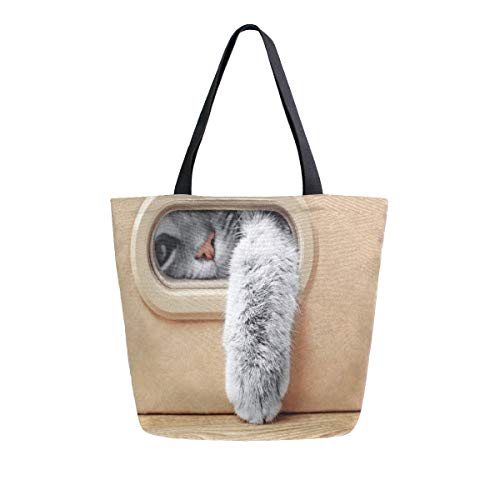 Canvas Tote Bag Lovely Animal Cat Large Handbags Reusable Multi Purpose Tote Strong Durable for Woman Man