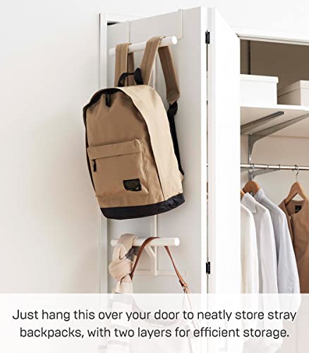 YAMAZAKI Home Tower Backpack Over The Door Hanger for Closet Or Bedroom, Two-Tiered Bookbag Metal Storage Rack, Easy Installation - Steel