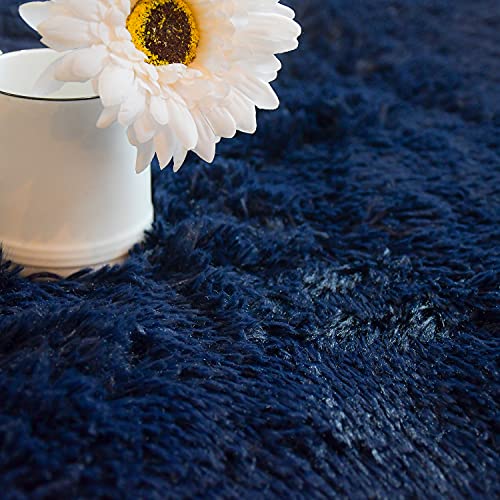 Navy Blue Area Rugs for Living Room Super Soft Floor Fluffy Carpet Natural Comfy Thick Fur Mat Princess Girls Room Rug