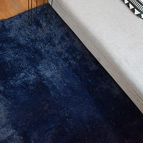 Navy Blue Area Rugs for Living Room Super Soft Floor Fluffy Carpet Natural Comfy Thick Fur Mat Princess Girls Room Rug
