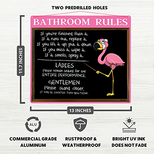 Venicor Flamingo Bathroom Decor Sign - 12 x 13 Inches - Aluminum - Pink Flamingo Gift Merch Wall Decoration Accessories