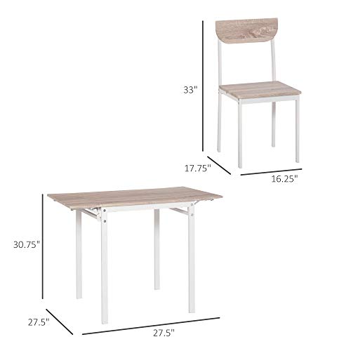 HOMCOM Modern 5-Piece Dining Table Set for 4 with Foldable Drop Leaf, 4 Chairs, and Metal Frame for Small Spaces, White