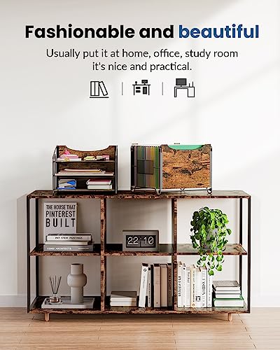Oterri Hanging file box,Large Hanging File Organizer, Rustic Wood & Metal File Storage Organizer, Letter Size Hanging File Holder, Brown Filing Crate for Office&School (No Folders)