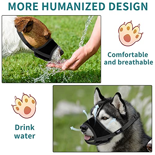 Dog Muzzle for Medium Dogs, Dog Muzzle for Large Dogs Biting, Soft Nylon Muzzle Anti Biting Barking Chewing,Air Mesh Breathable Drinkable Adjustable Pet Muzzle for Medium Large Dogs L Black