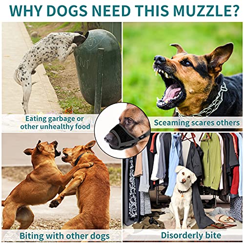 Dog Muzzle for Medium Dogs, Dog Muzzle for Large Dogs Biting, Soft Nylon Muzzle Anti Biting Barking Chewing,Air Mesh Breathable Drinkable Adjustable Pet Muzzle for Medium Large Dogs L Black