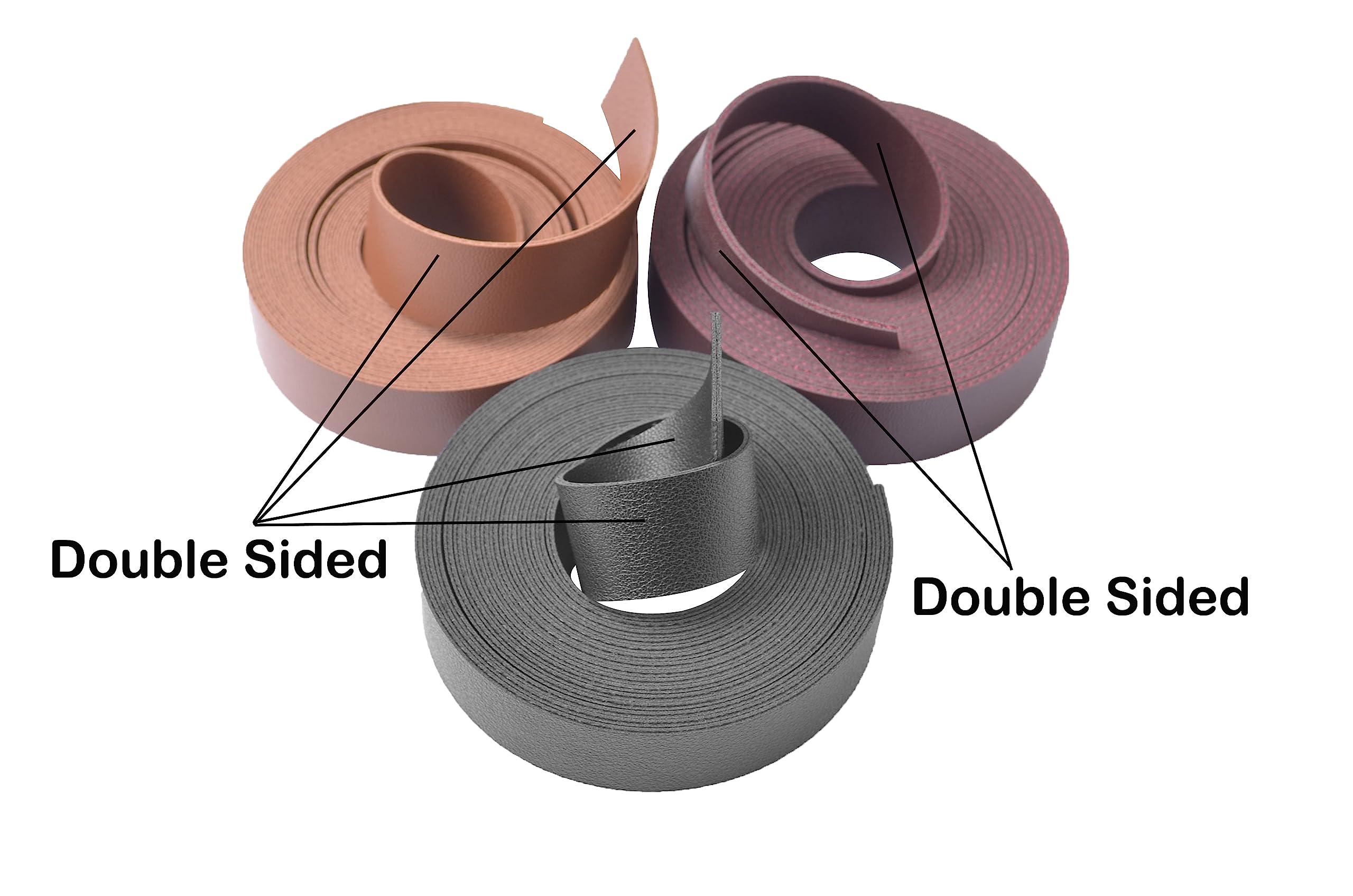Wento 3/4''x72'' Double Sided Faux Leather Strips Double Color Leather Straps Vegan Leather Faux Leather Fabric Strips 3 Color Mixed