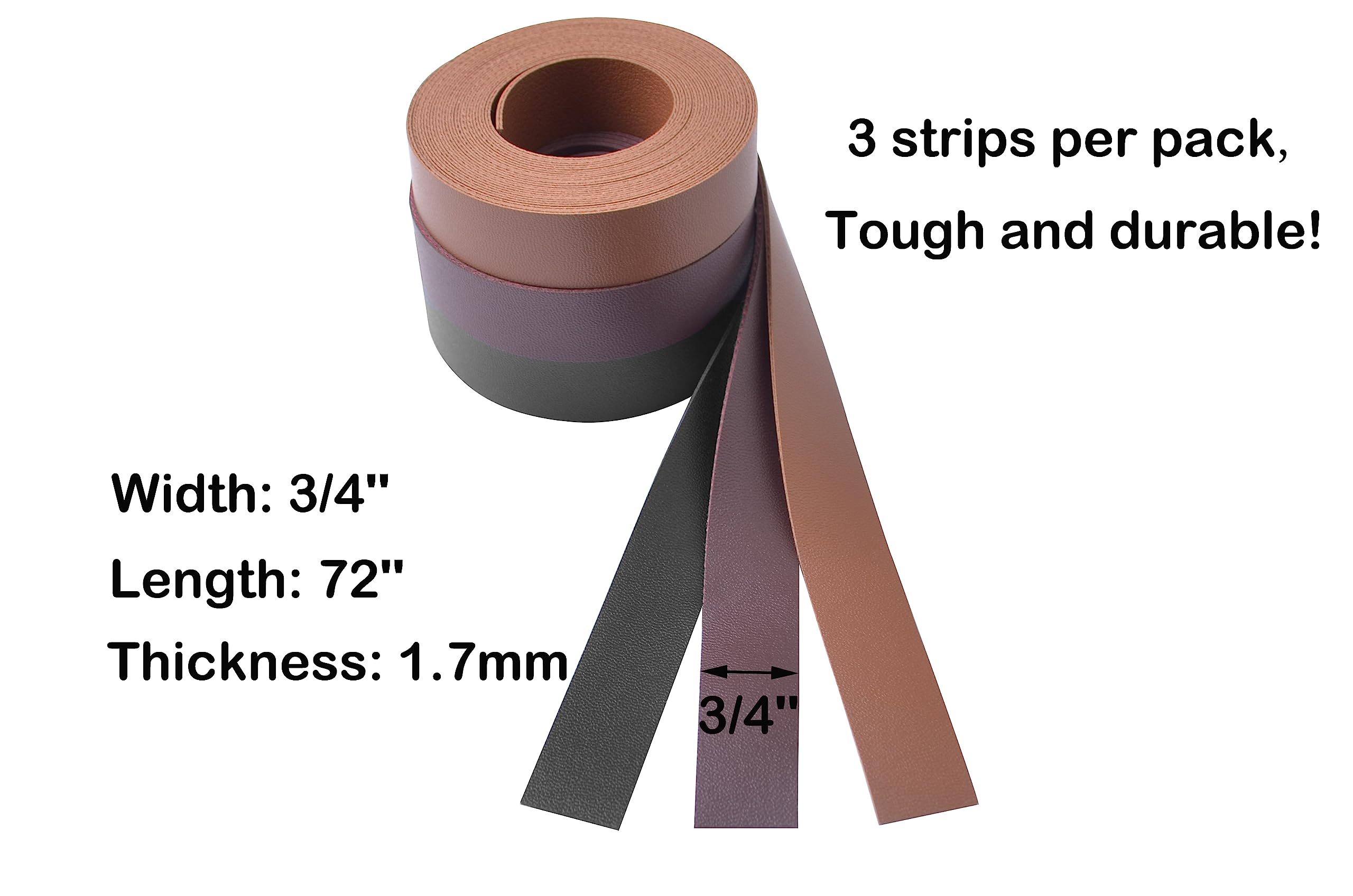 Wento 3/4''x72'' Double Sided Faux Leather Strips Double Color Leather Straps Vegan Leather Faux Leather Fabric Strips 3 Color Mixed
